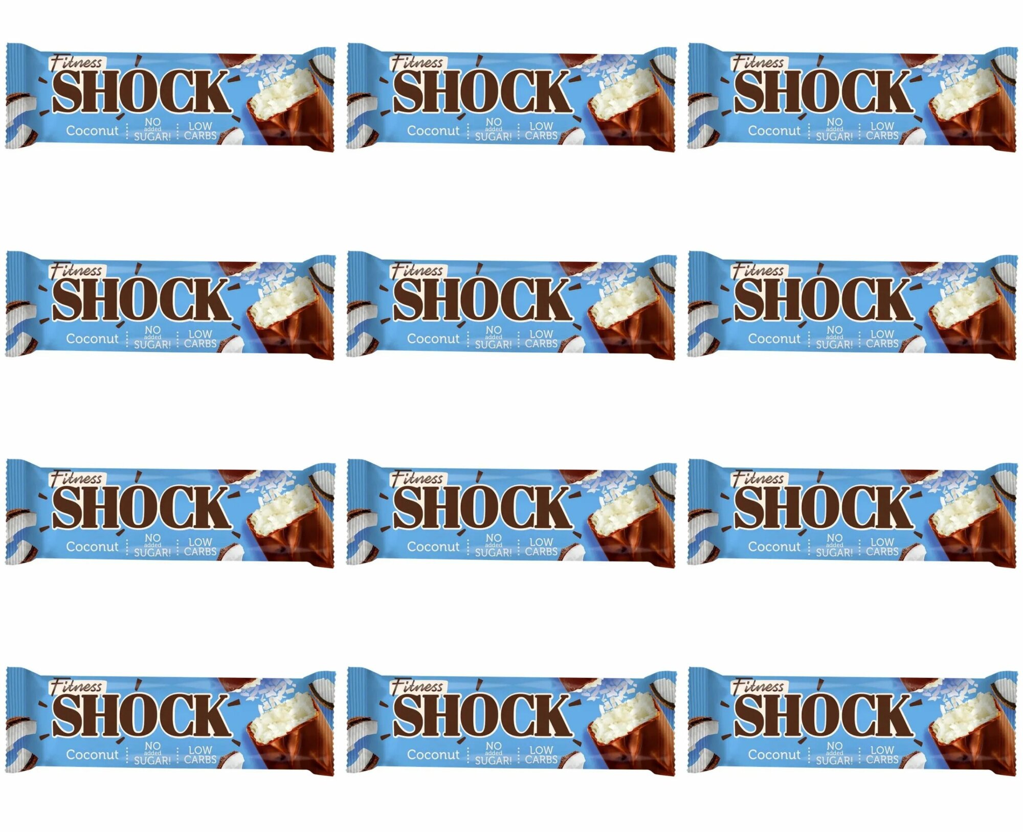 FitnesShock Батончик глазированный Кокос, 50 г, 12 шт