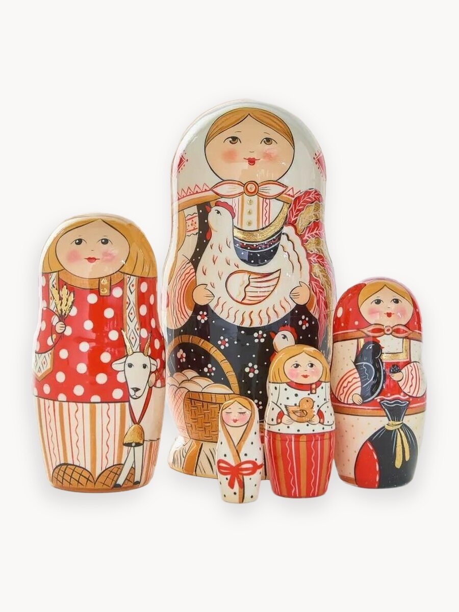 Матрешка деревянная детская развивающая игрушка с петухом 5 мест 15 см Орнамент
