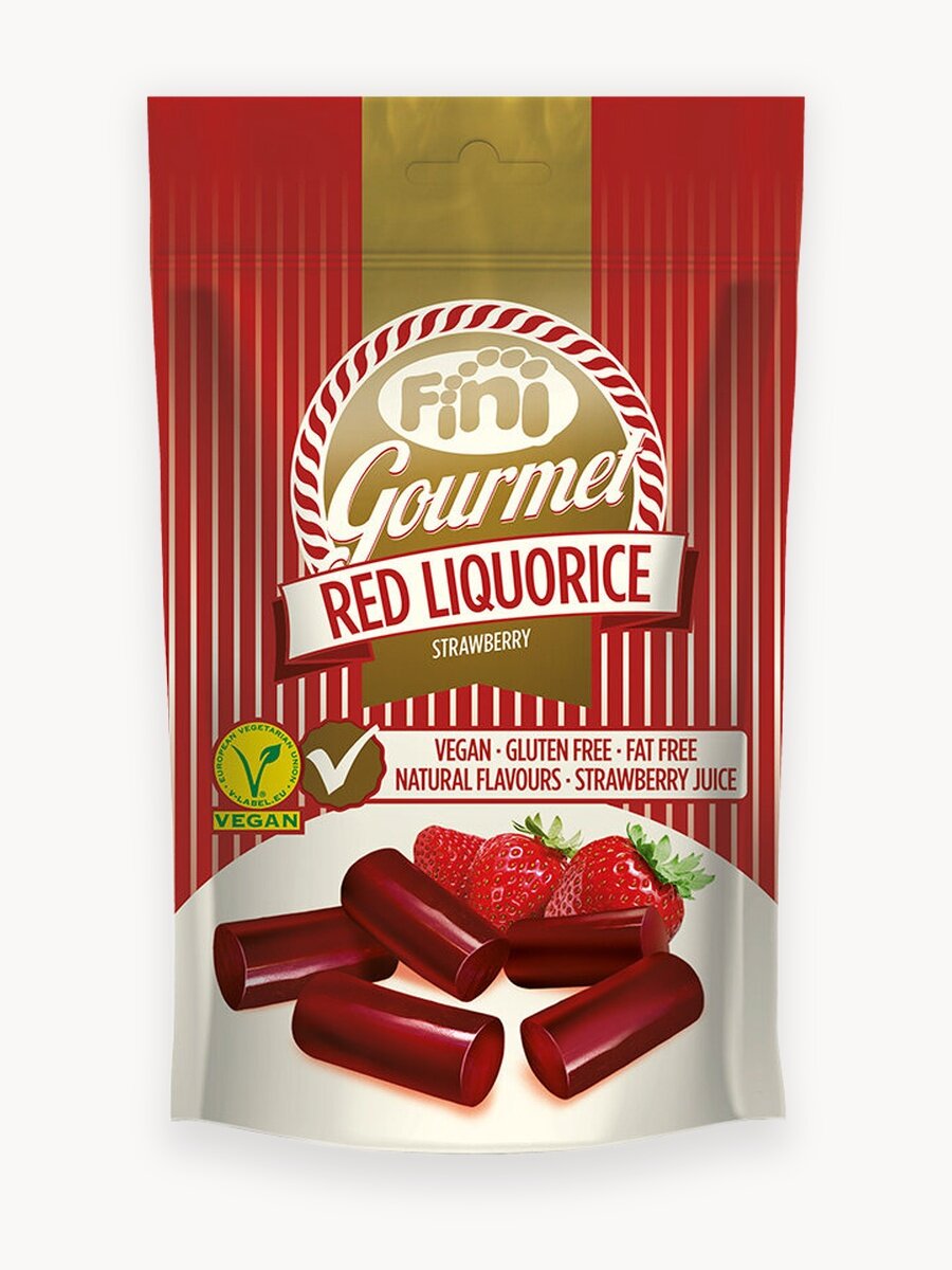 Мармелад жевательный "Gourmet" Палочки лакричные со вкусом клубники VEGAN 180гр FINI/Испания