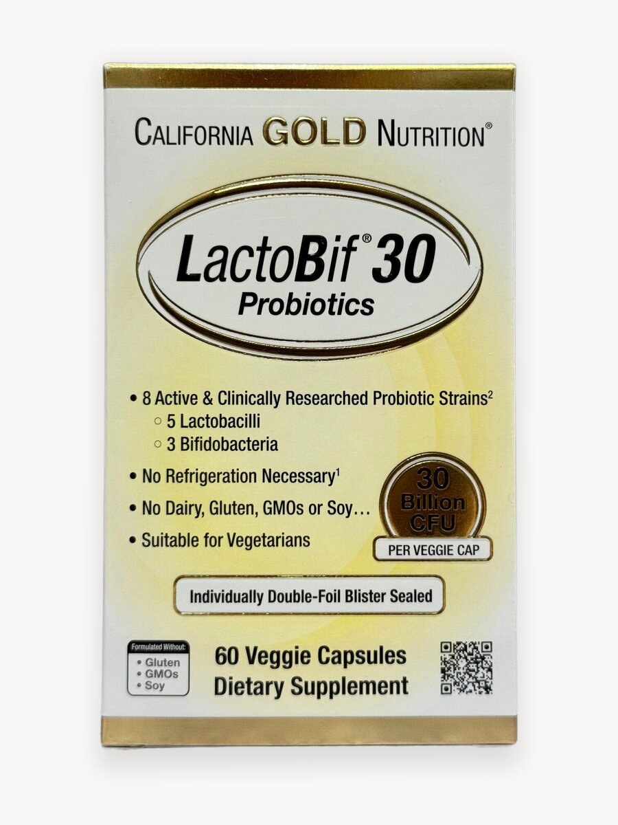 Пробиотики California Gold Nutrition LactoBif, 30 млрд КОЕ, 60 капсул.