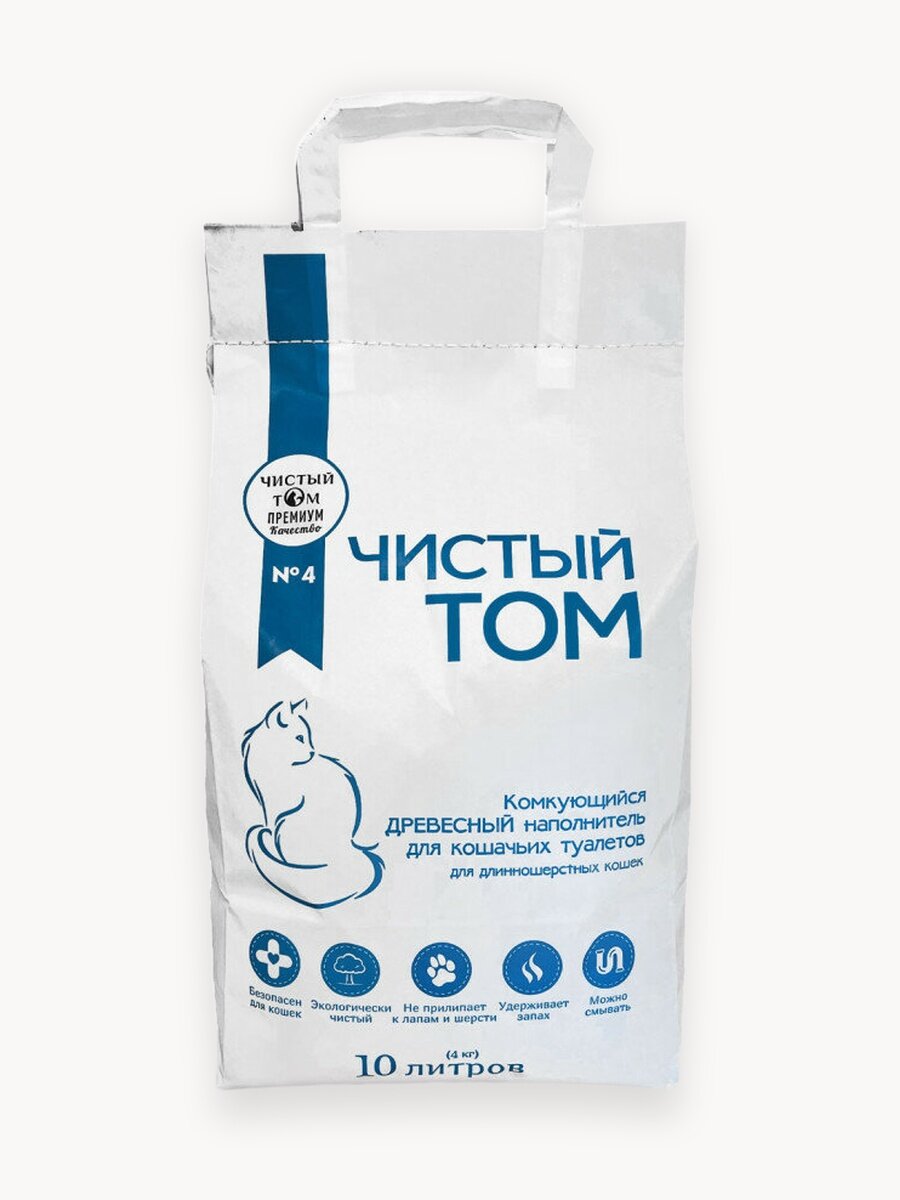 Чистый Том комкующийся наполнитель для кошачьего туалета, древесный в гранулах - 10 л (4 кг)
