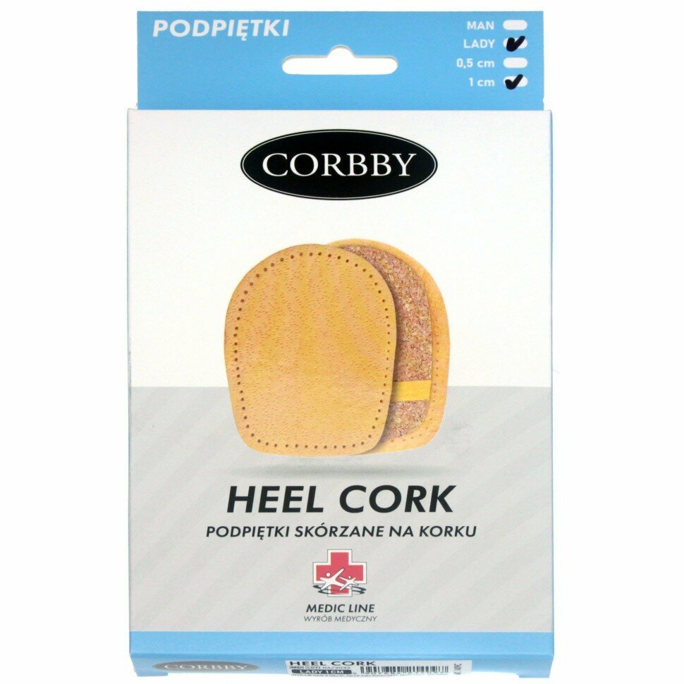 Подпяточник 1 см. CORBBY HEEL Cork, из натуральной кожи и пробки. (Женский)