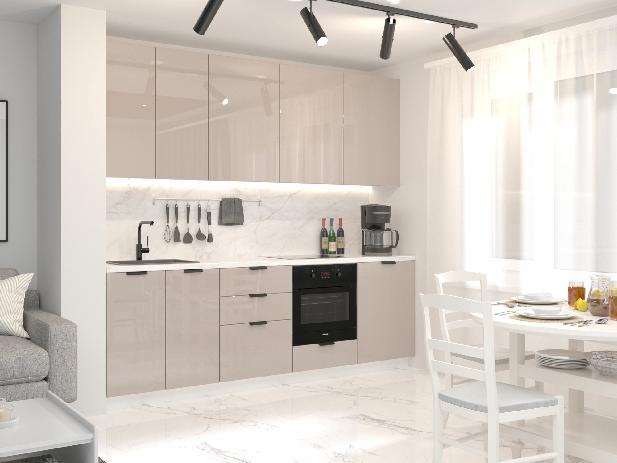 Кухонный гарнитур 2600 мм, Фьюжн, Капучино глянец