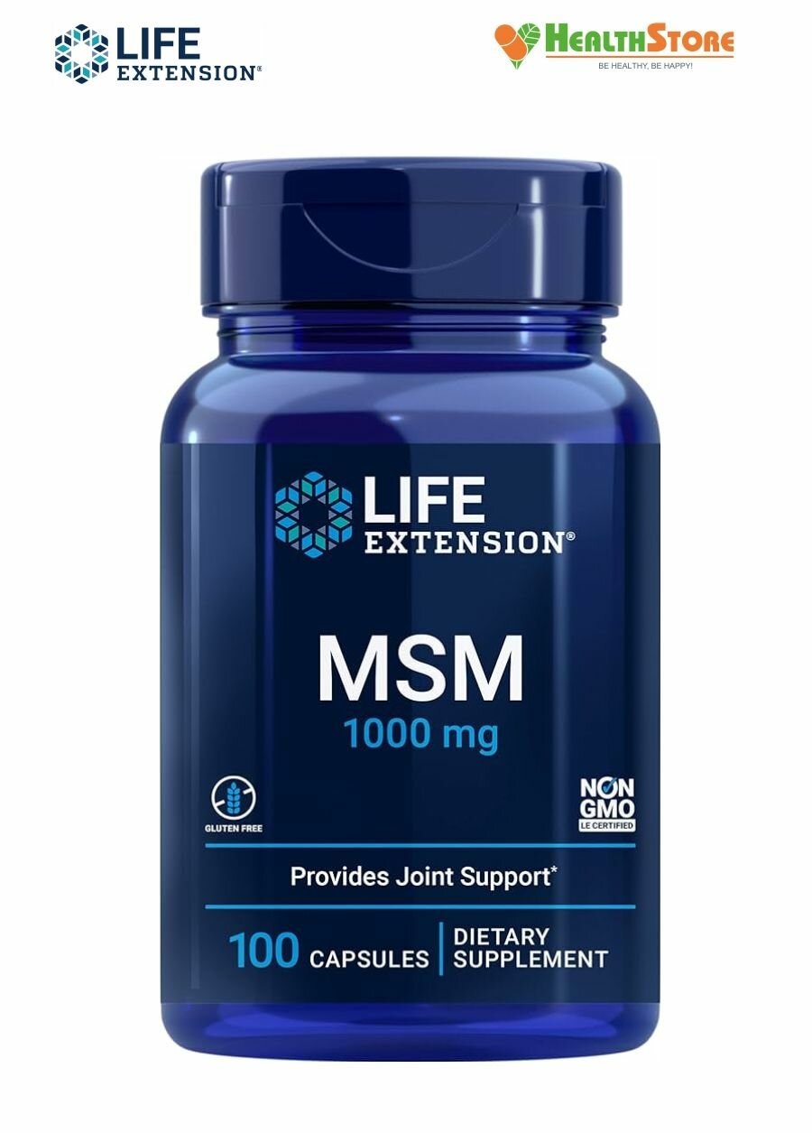 Life Extension MSM 1000мг 100 капсул МСМ (метилсульфонилметан) / Поддерживает здоровье суставов, колен и хрящей для повышения подвижности