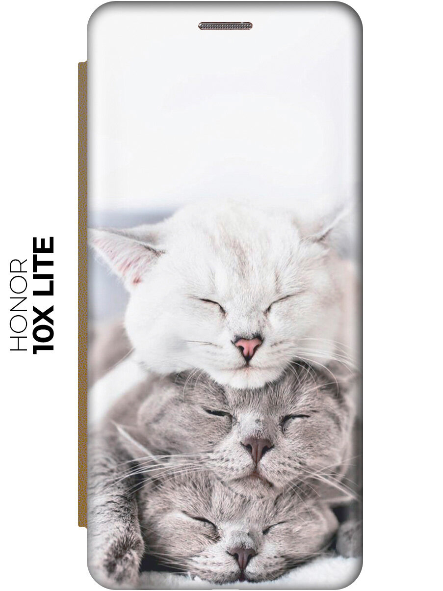 Чехол-книжка Три кота на Honor 10x Lite / Хонор 10Х Лайт золотой