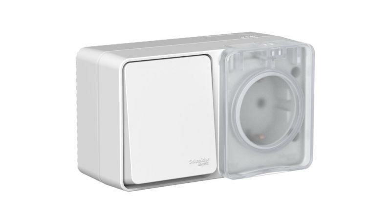 Блок ОП AtlasDesign PROFI IP54 (розетка 1-м 16А заземл. защ. шторки + 1-кл. выключатель 10А) сер. SE ATN543070