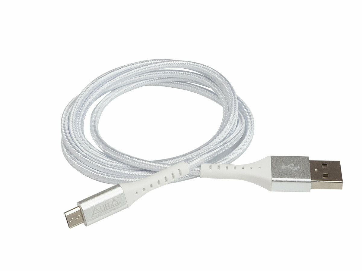 MicroUSB зарядный кабель AurA TPC-UM6S (в полиэстеровой оболочке, серебристый, 1,2 метра)