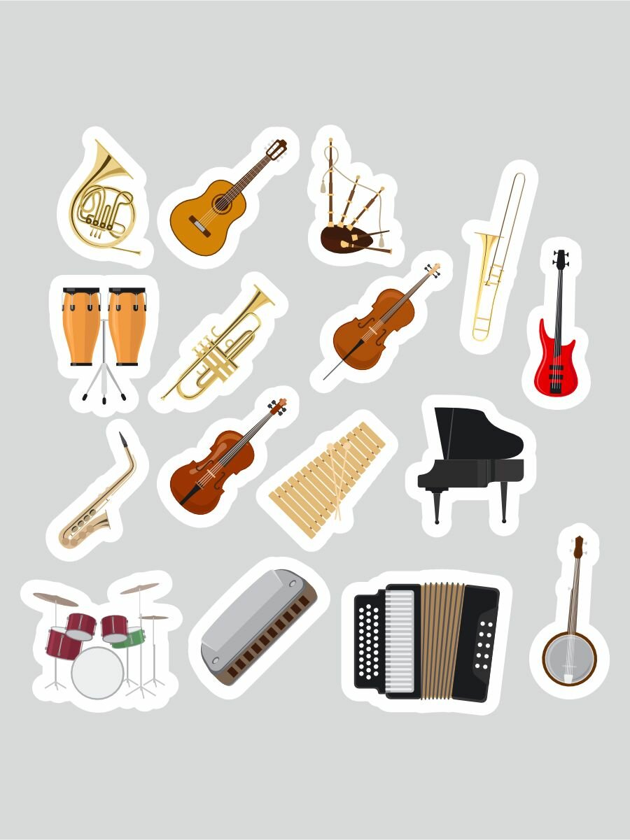 Наклейки стикеры Музыкальные инструменты