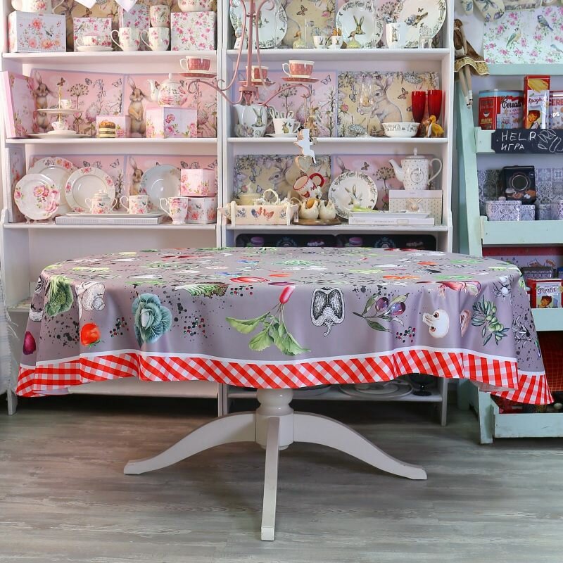 Скатерть Myatashop "HOME&KITCHEN", овальная, 155 см x 190 см, серая