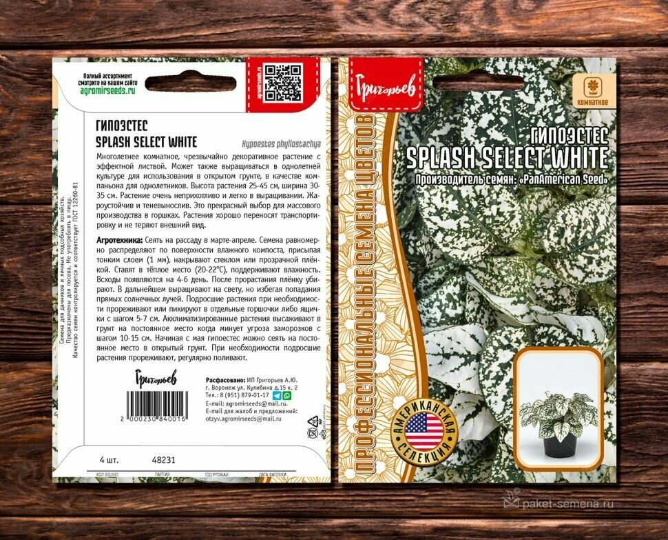 Гипоэстес Splash Select White 4 семян PanAmerican/ Профессиональные семена цветов