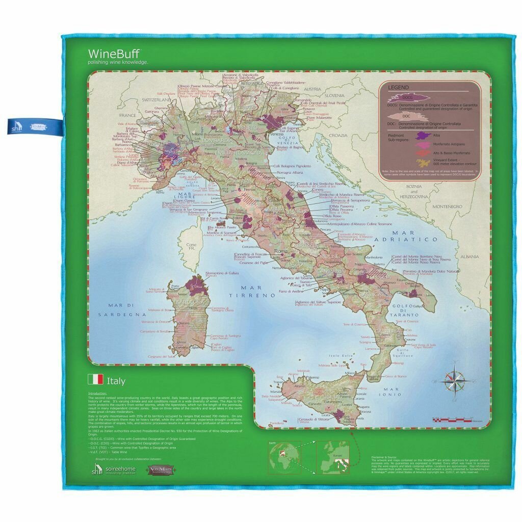 Салфетка из микрофибры для натирки стекла Soire Home Italy Wine Map