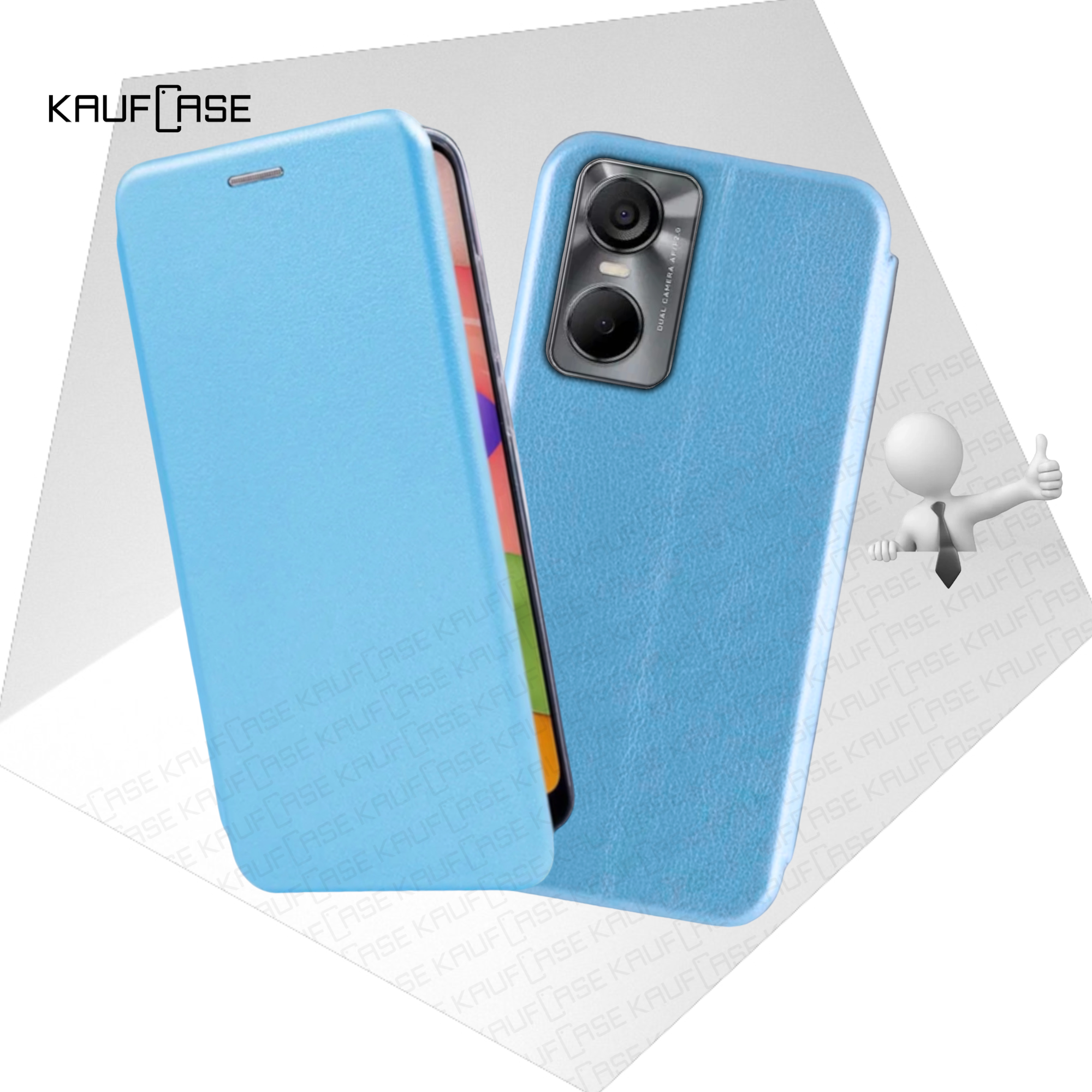 Чехол книжка для телефона Tecno Pop 6 Pro (BE8) (6.56"), голубой. Текстура под кожу
