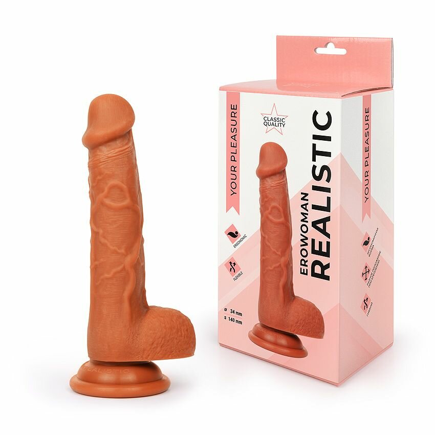 Erowoman/Eroman Фаллоимитатор силикон 14 см, ER-30051, мулат
