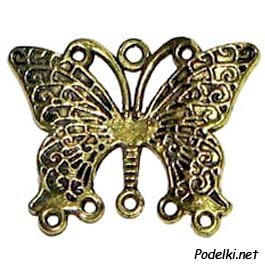 Фурнитура для бижутерии Коннектор Бабочка 0002401 бронзовый цвет 35x25 мм, цена за 1 шт.