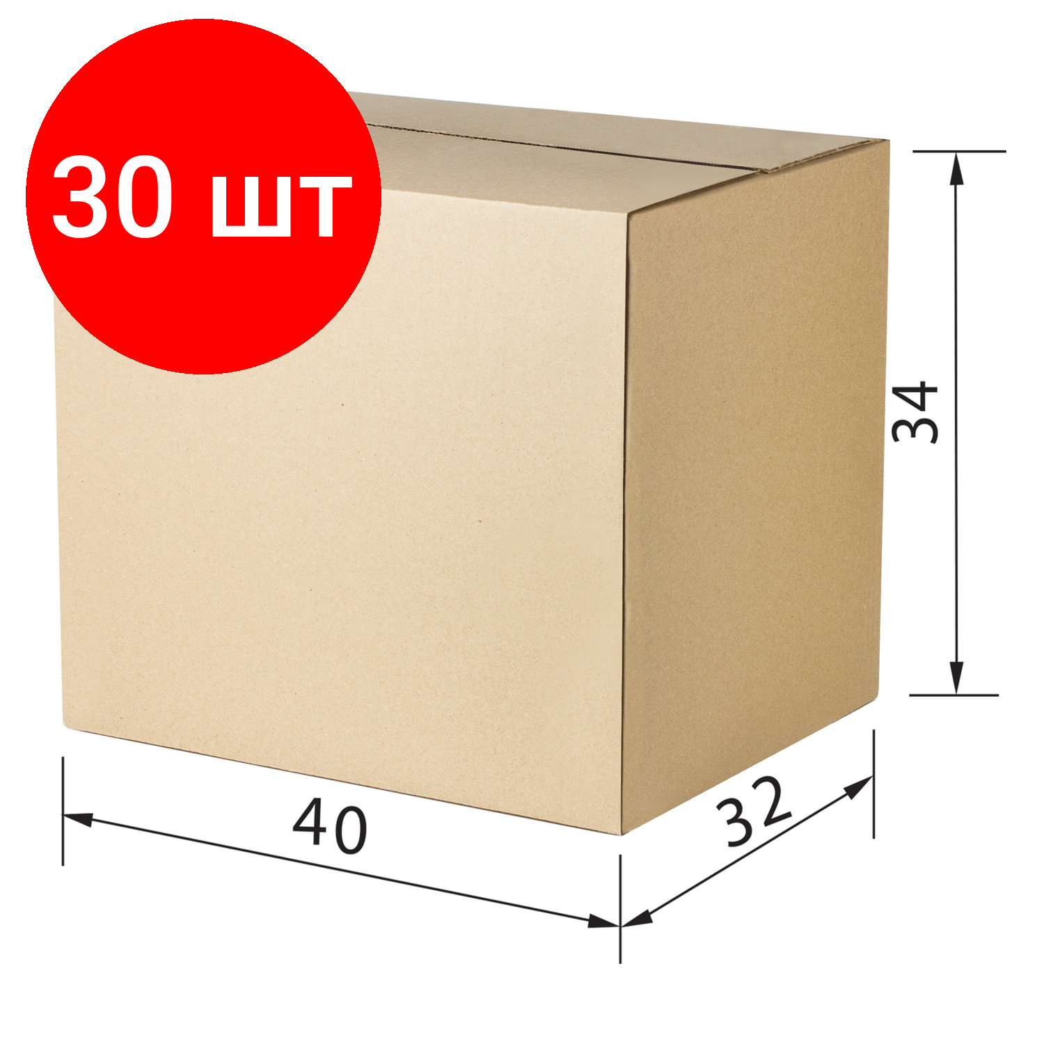 Комплект 30 шт, Гофроящик, длина 400 х ширина 320 х высота 340 мм, марка Т23, профиль В, FEFCO 0201 / ГОСТ, исполнение А