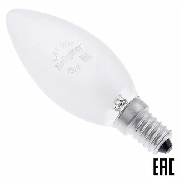 Лампа 40Вт 94308 ЛОН NI-B-40-230-E14-FR накаливания "свеча" матовая Navigator (10 шт. в комплекте)