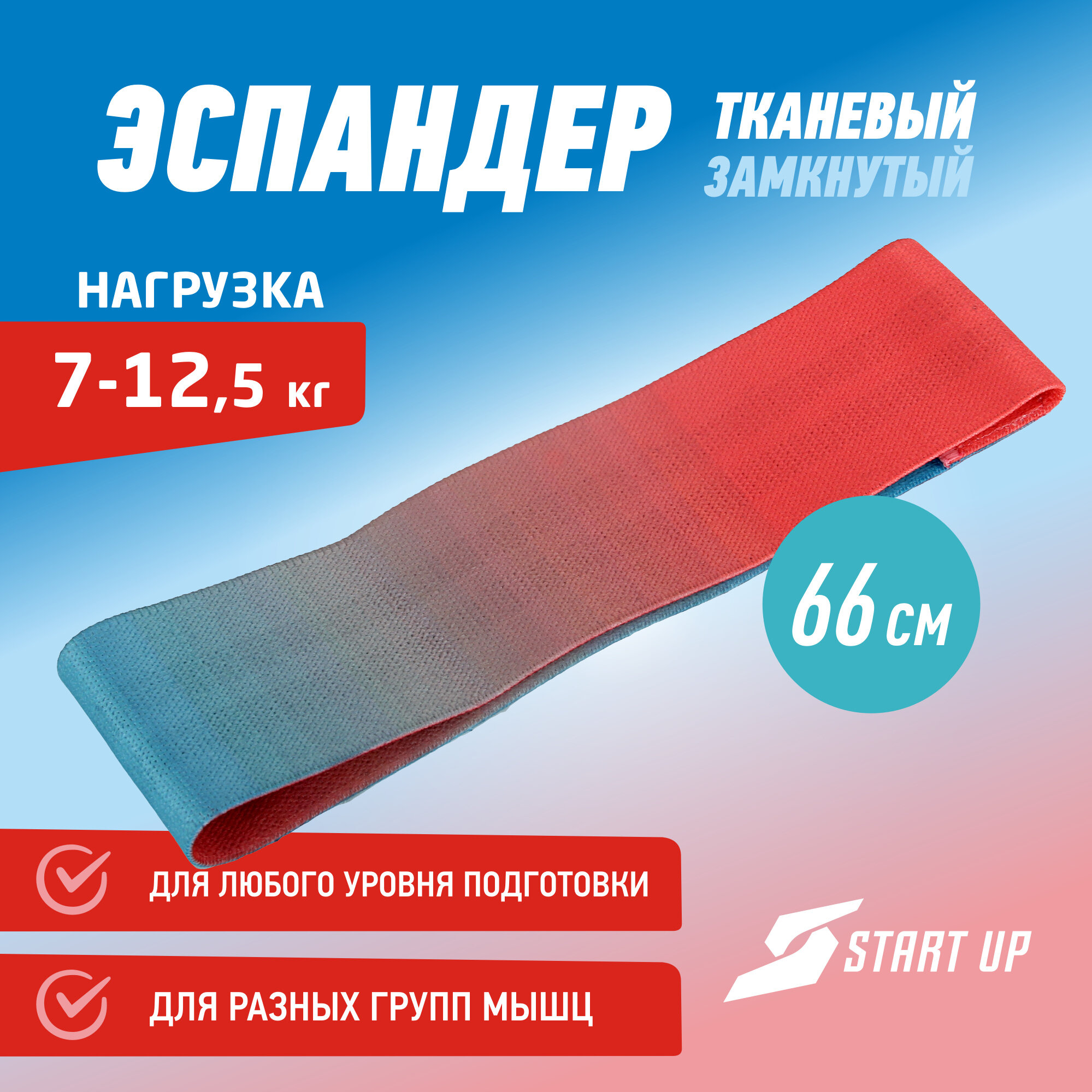 Эспандер замкнутый тканевый Start Up NT40095 66 х 8 см (нагрузка 7,5 - 12,5 кг)