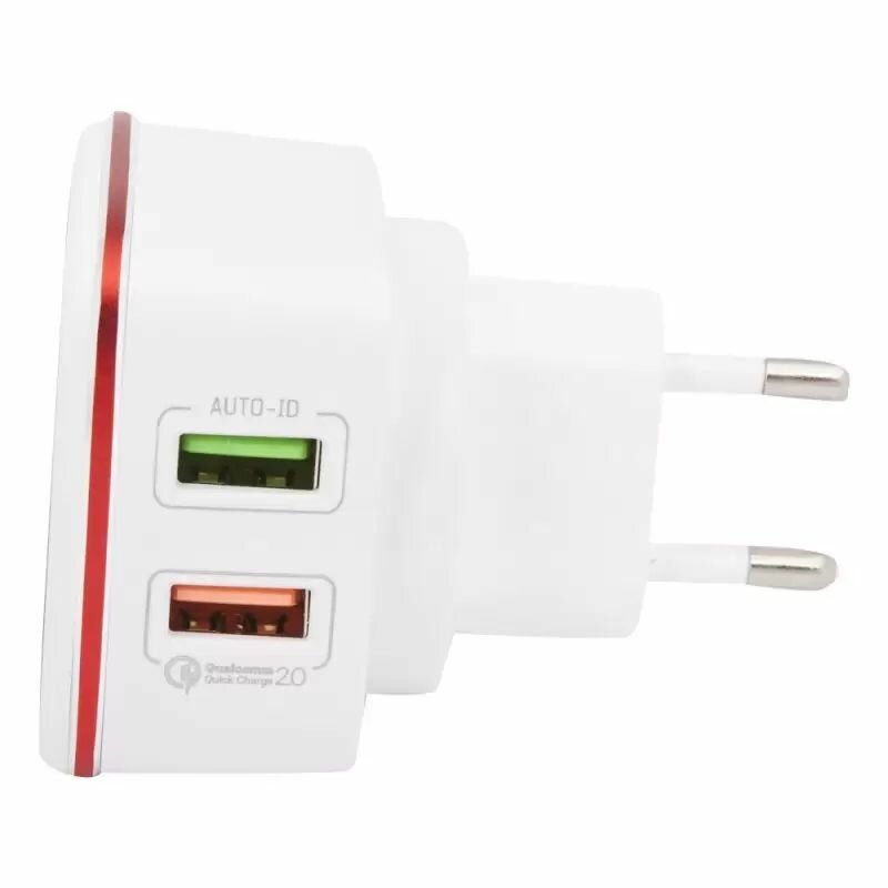 Сетевое зарядное устройство (адаптер) LDNIO A2405Q, 2 порта USB-А, 2.4А, Quick Charge 2.0, кабель Lightning 8-pin в комплекте, 1 метр, белый