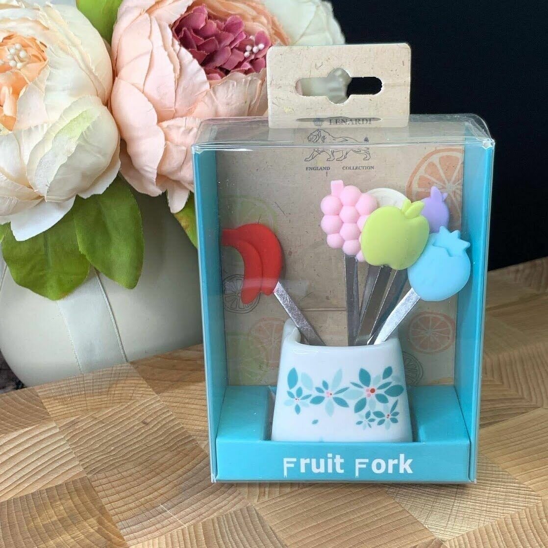 Набор 6 штук Вилка десерная для фруктов Lenardi на подставке 10х6см, металл, силикон