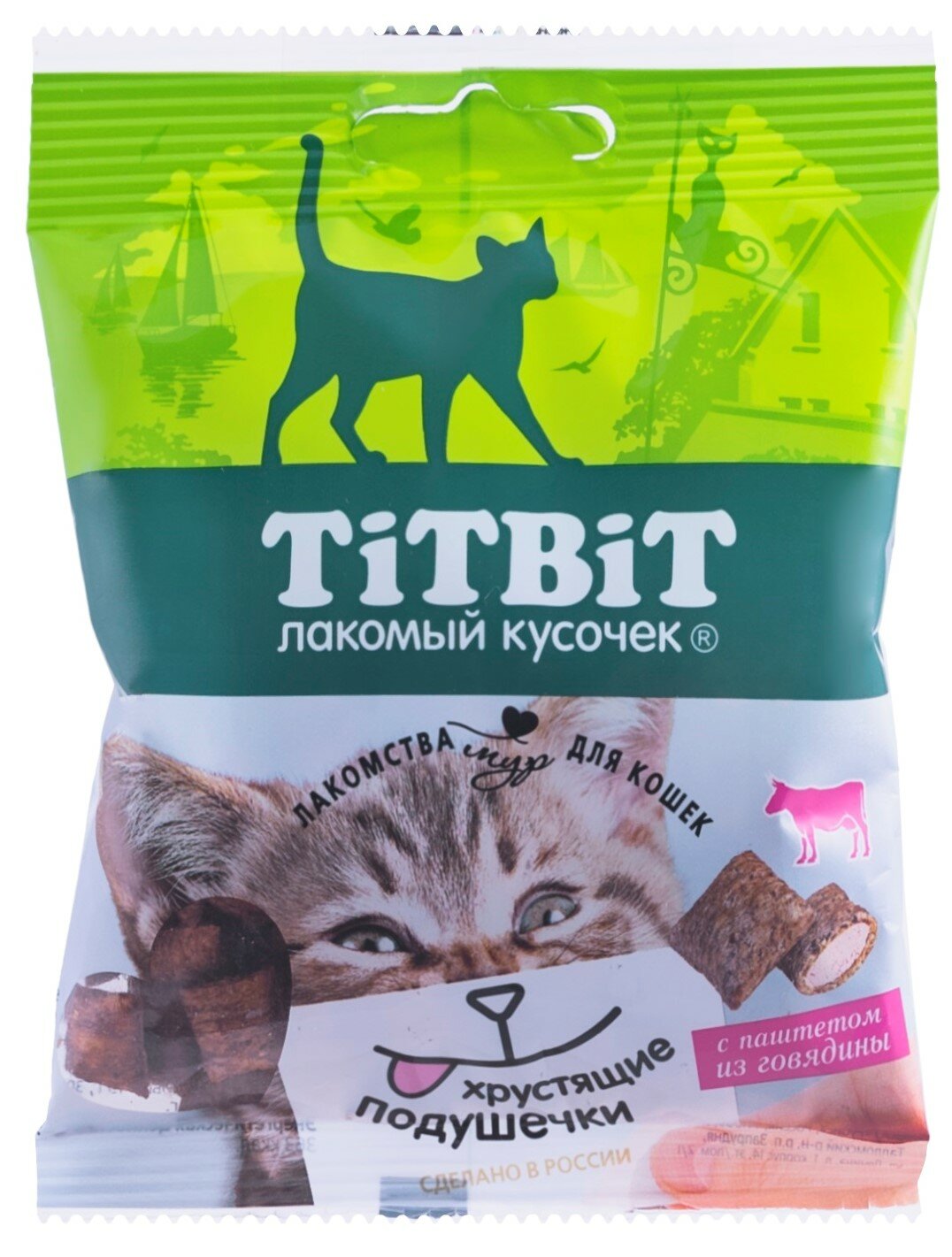 Лакомство TiTBiT Хрустящие подушечки с паштетом из говядины для кошек (30 г)