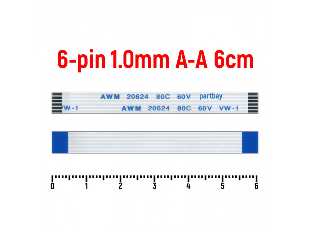 Шлейф тачпада для ноутбука DNS W370ET 0164802 FFC 6-pin Шаг 1.0mm Длина 6cm Прямой A-A AWM 20624 80C 60V VW-1