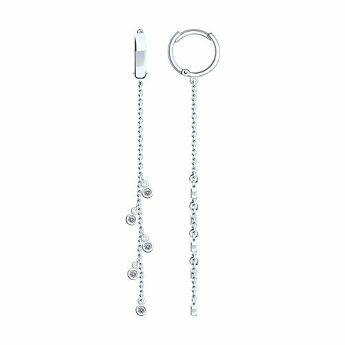 Серьги конго, серебро, 925 проба, родирование, фианит