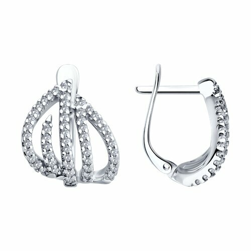 Серьги, серебро, 925 проба, родирование, фианит