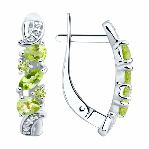 Серьги, серебро, 925 проба, родирование, хризолит, фианит