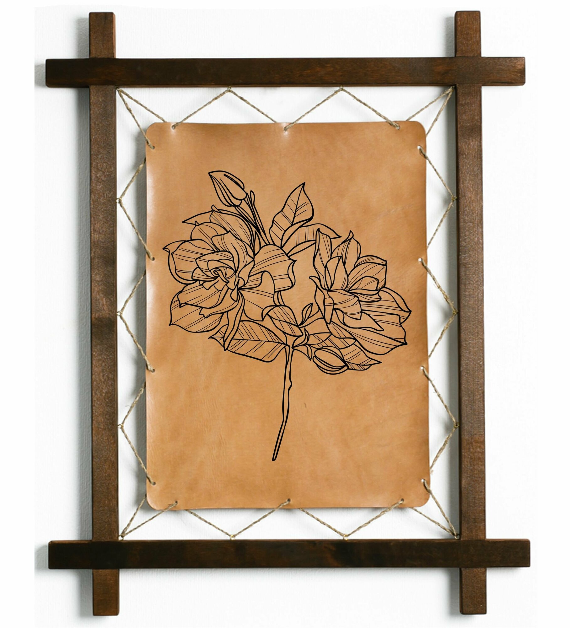 Картина интерьерная, натуральная кожа, "Роза", в деревянной раме, BoomGift