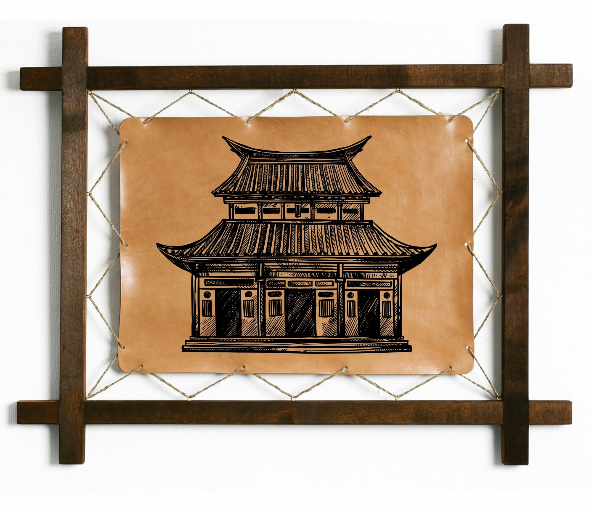 Картина интерьерная из кожи "Японский домик", BoomGift