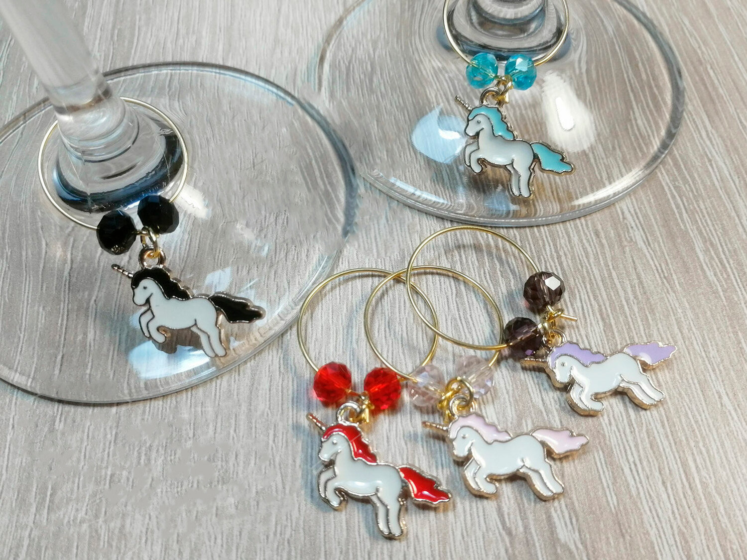 Подвески для бокалов, маркеры для бокалов "Единорог", 5шт.