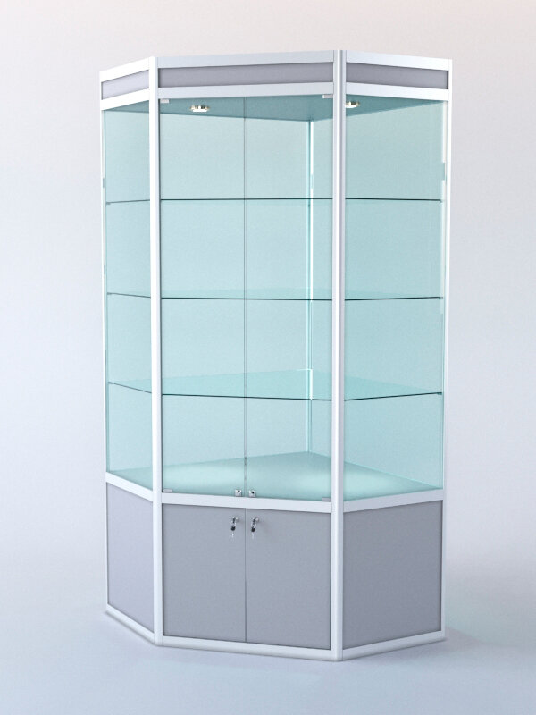 Витрина для музеев вооруженных сил "экспонат" №11-2 угловая (задняя стенка стекло), Серый