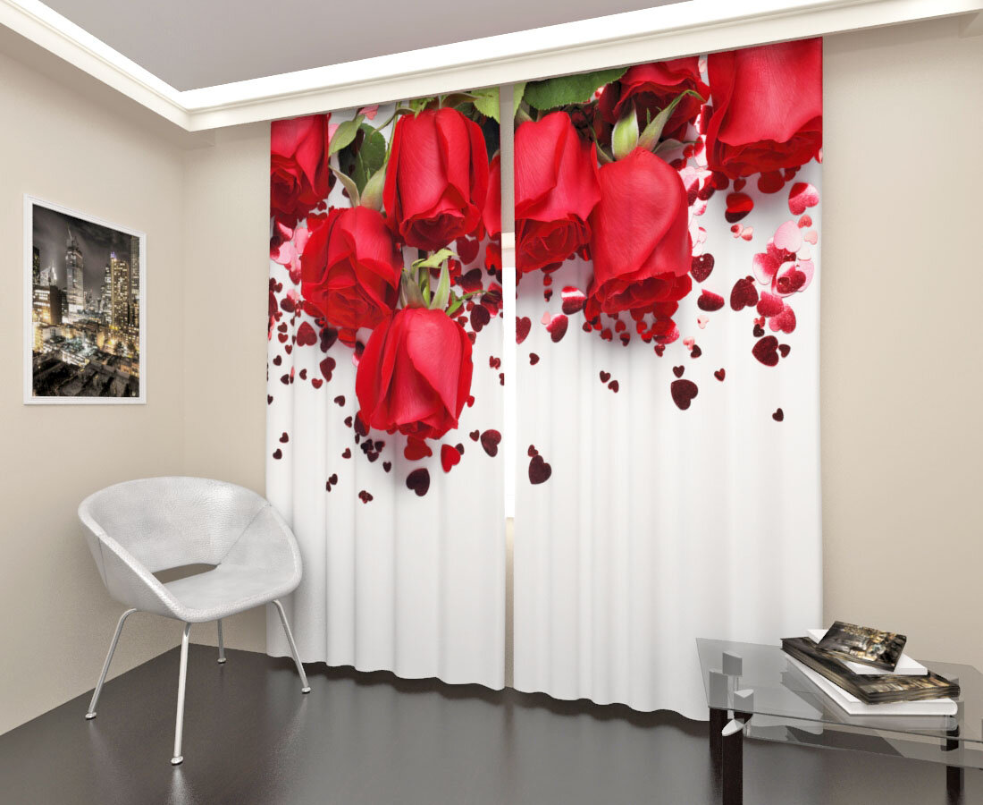 Фотошторы Арт Паула Розы в подарок омбре Сатен В: 260 см Ш: 2*145 = 290 см