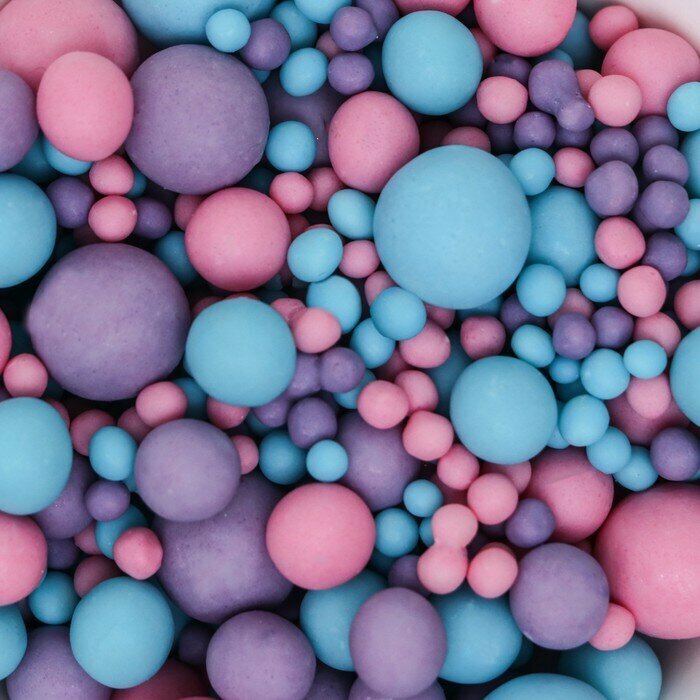 Кондитерская посыпка с мягким центром "Жемчуг", матовая, розовая, сиреневая, голубая, 50 г