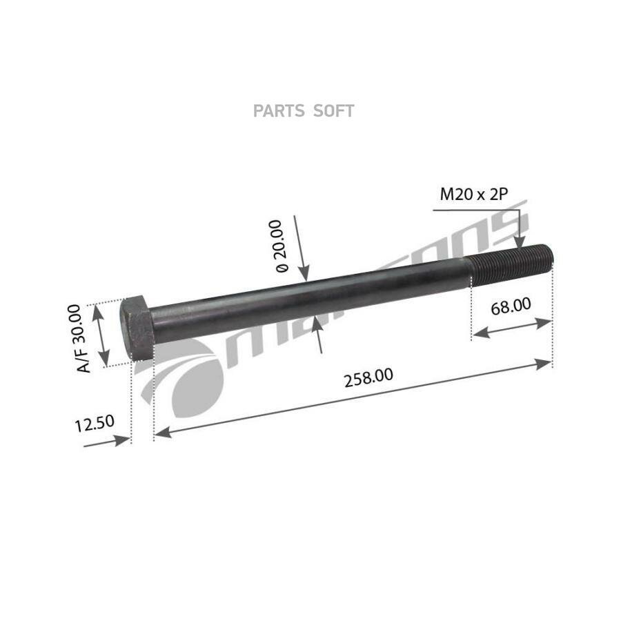 Болт подвески !(м) M20x2x68 L=258mm 10.9 MAN TGA 18-41. xxx Mansons арт. 400616