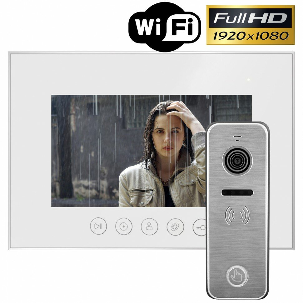Видеодомофон Tantos Marilyn HD Wi-Fi s (белый) комплект c панелью iPanel 2 HD (металлик) для квартиры или дома
