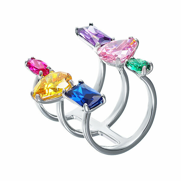 Кольцо, серебро, 925 проба, шпинель, рубин, фианит