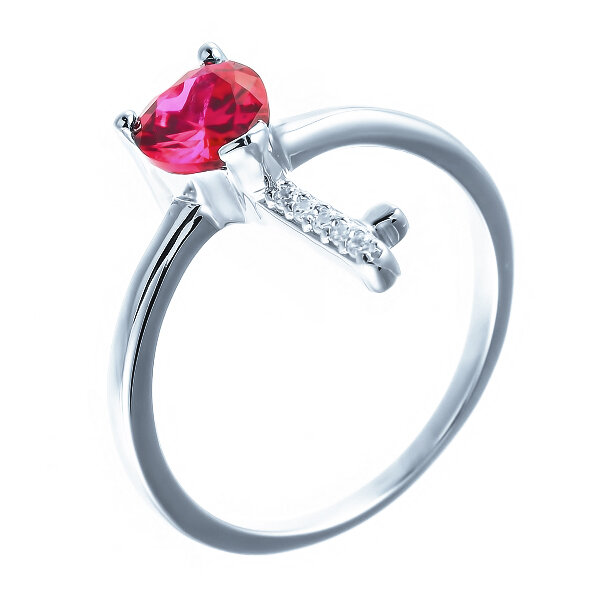 Кольцо, серебро, 925 проба, рубин, фианит