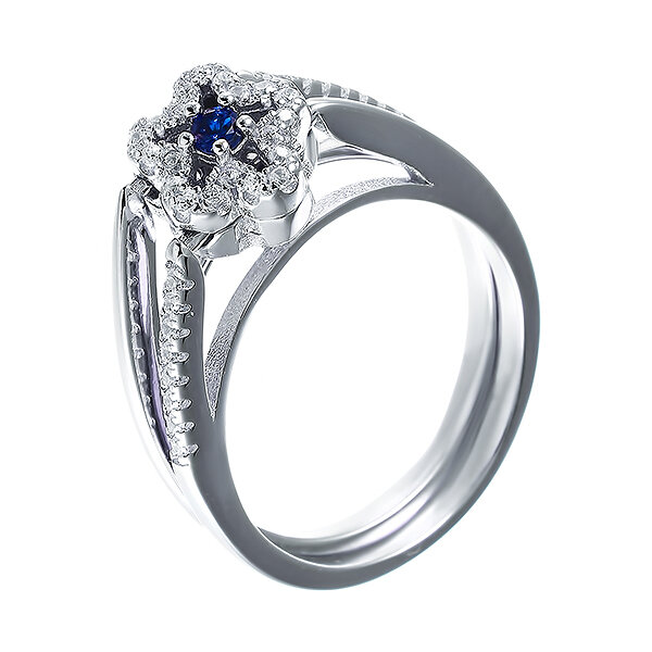 Перстень, серебро, 925 проба, родирование, циркон