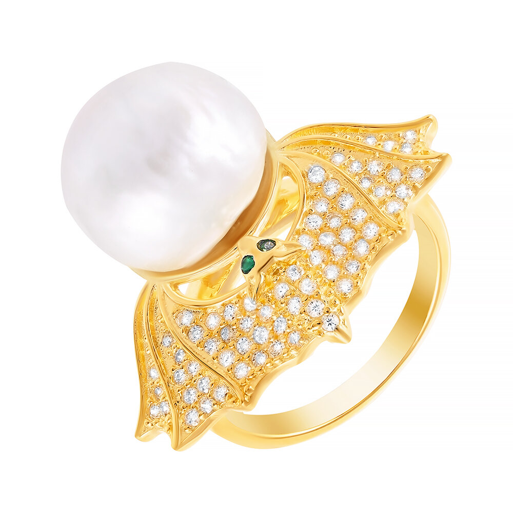 Кольцо, серебро, 925 проба, жемчуг, фианит