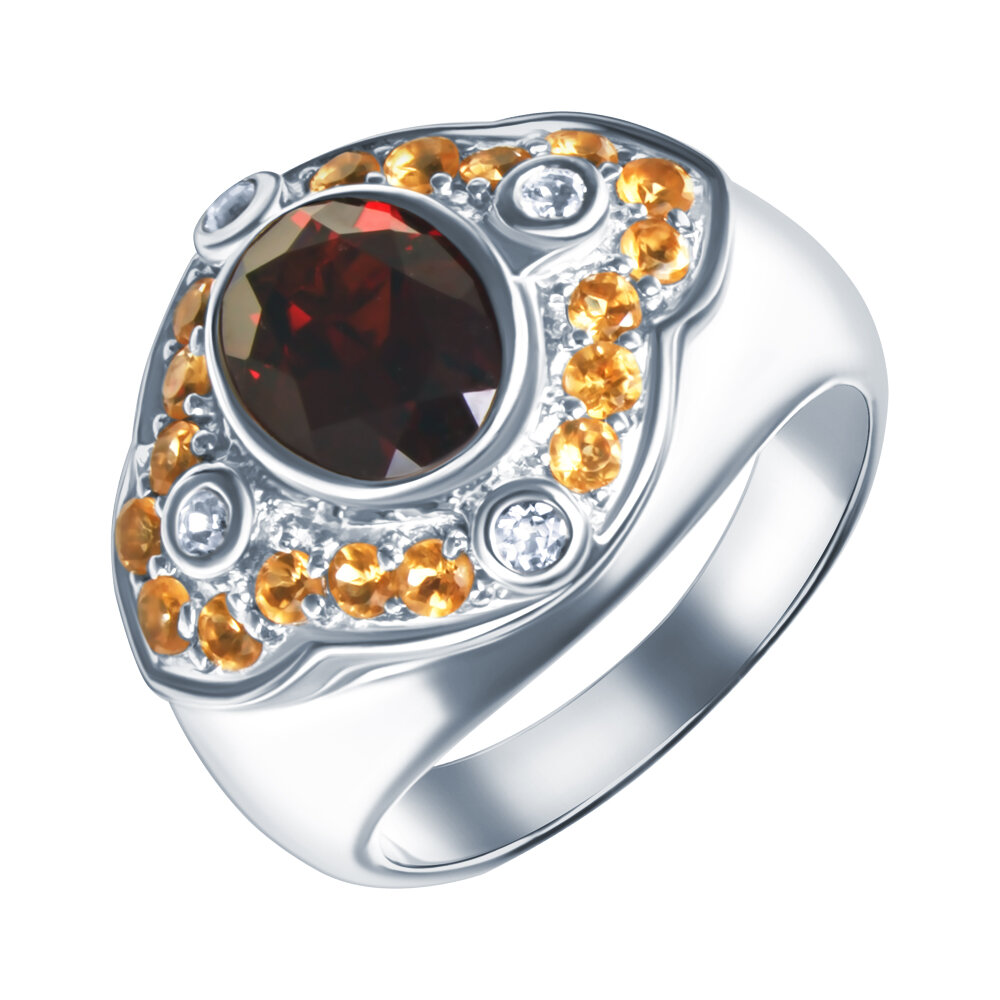 Кольцо, серебро, 925 проба, гранат, топаз, цитрин