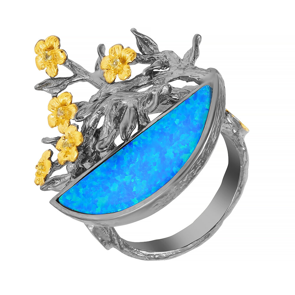 Кольцо, серебро, 925 проба, перидот, опал