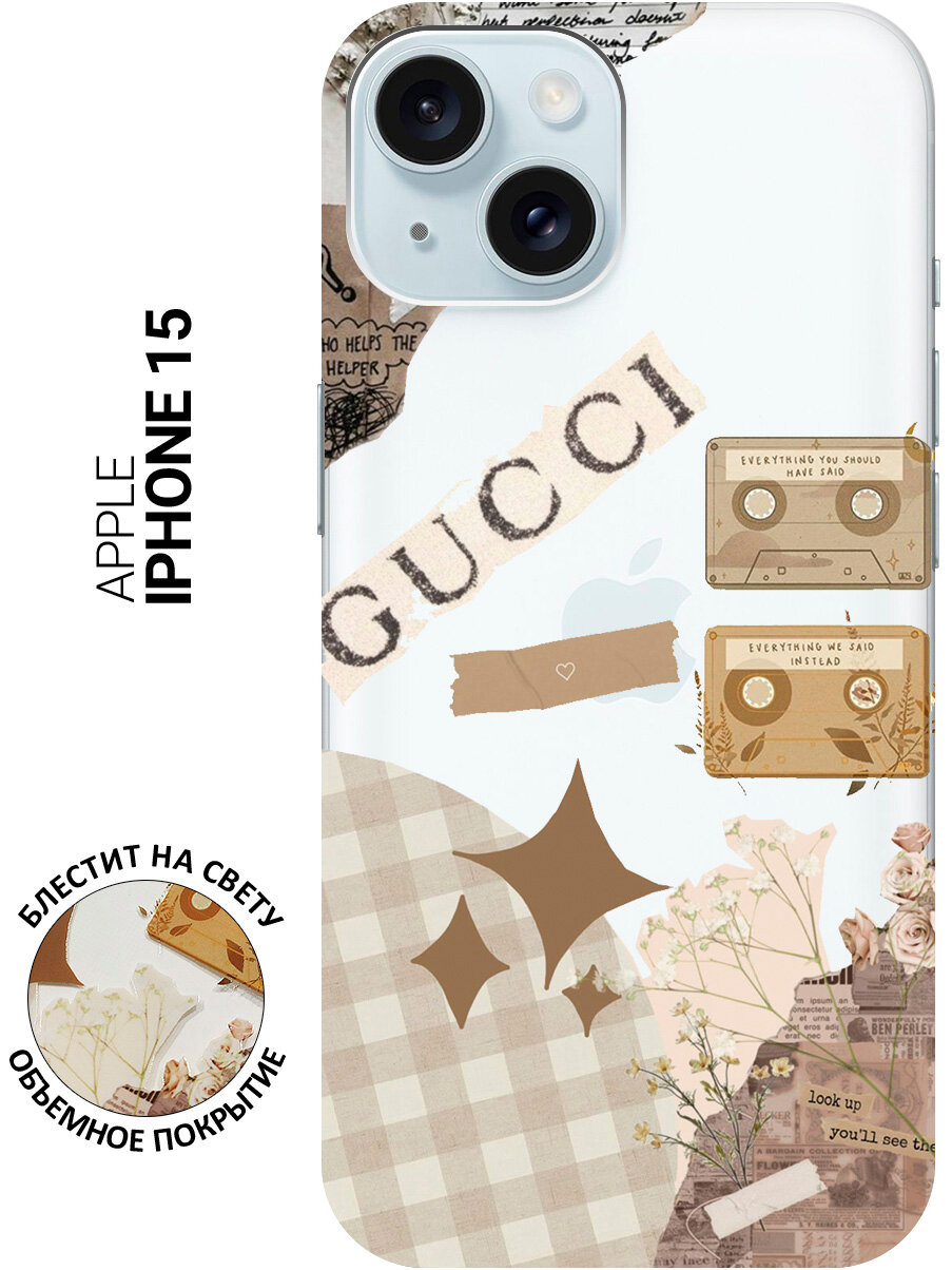 Силиконовый чехол на Apple iPhone 15 / Эпл Айфон 15 с рисунком "GUCCI Stickers"