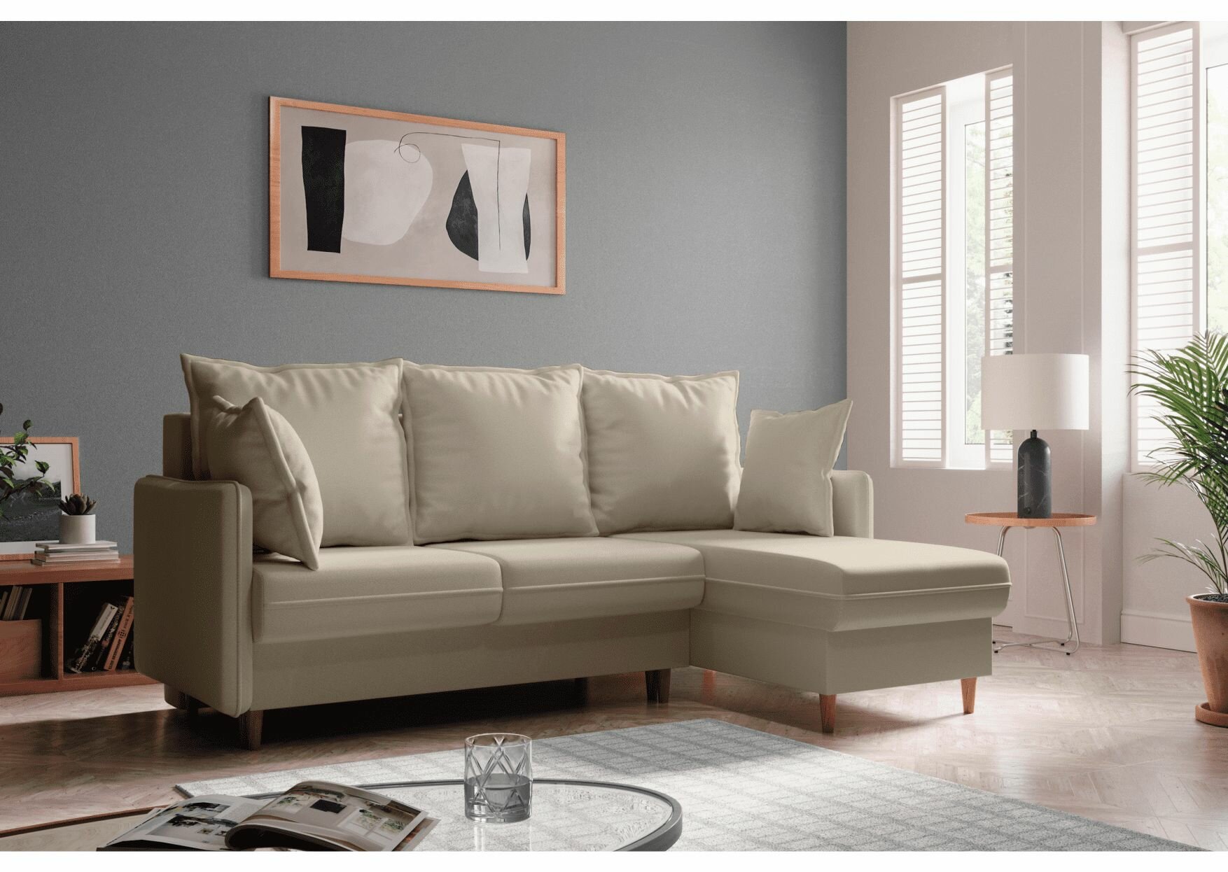 Диван угловой раскладной Цезарь в цвете бежевый (Велутто 18)