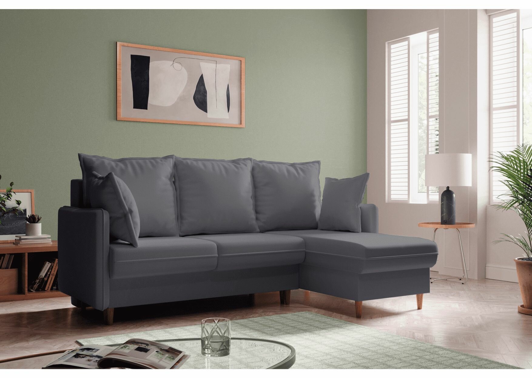 Диван угловой раскладной Цезарь в цвете темно-серый (velutto 32)