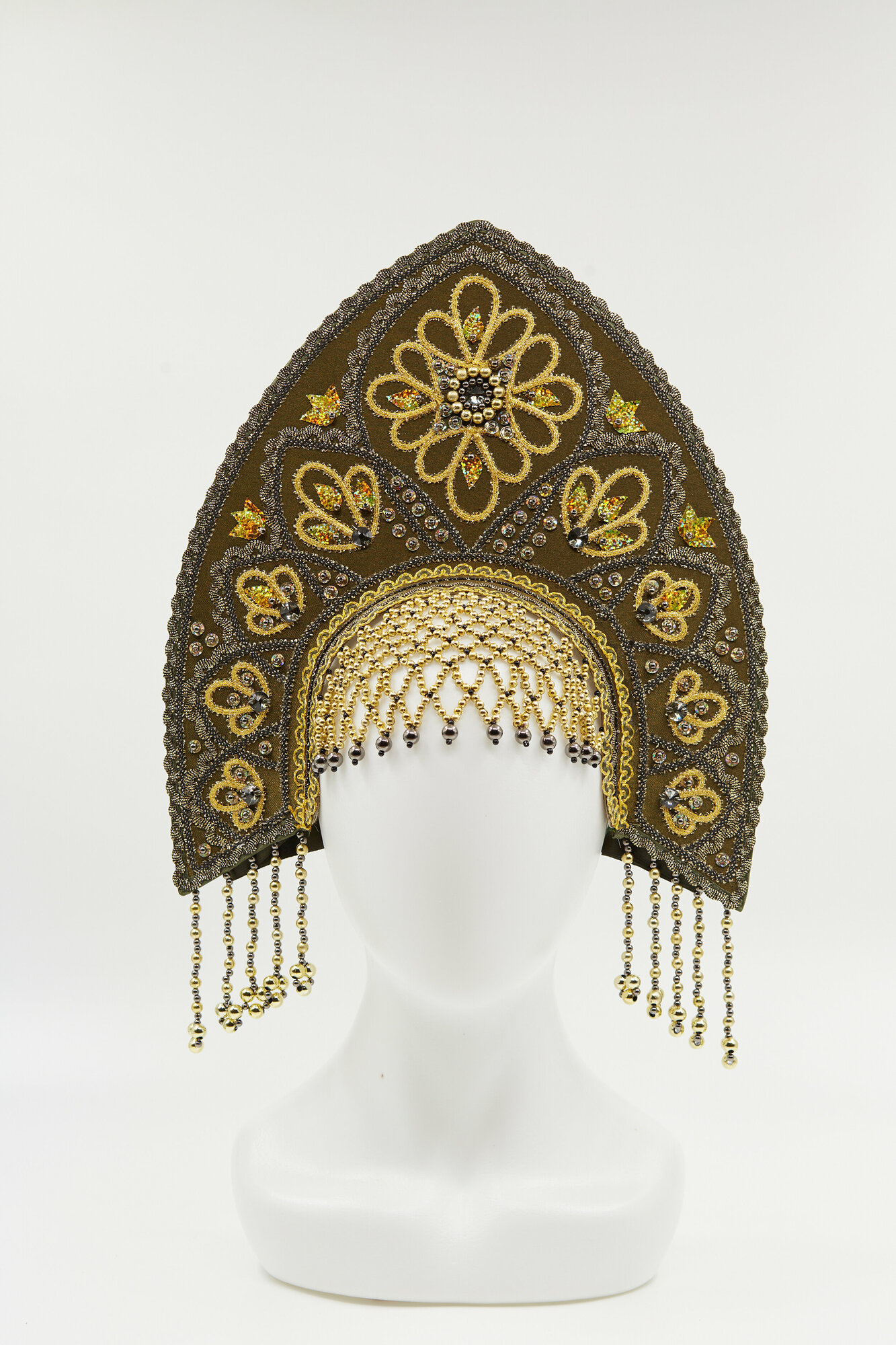 Кокошник Забава Углич "Ярославна" КЯк-04/2, оливковый, золото