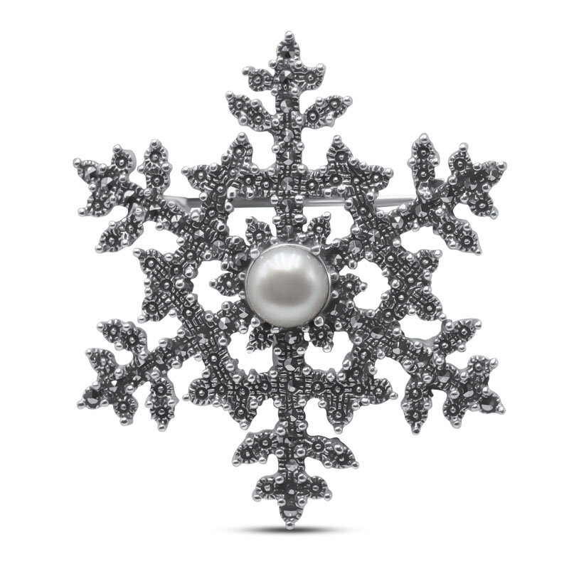Брошь, серебро, 925 проба, жемчуг