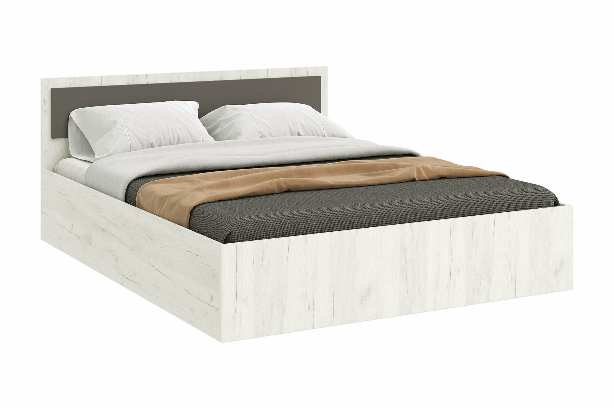 Кровать двуспальная Нонтон Фиеста New, 140x200 см, ламели, подъемный механизм, дуб крафт белый / графит