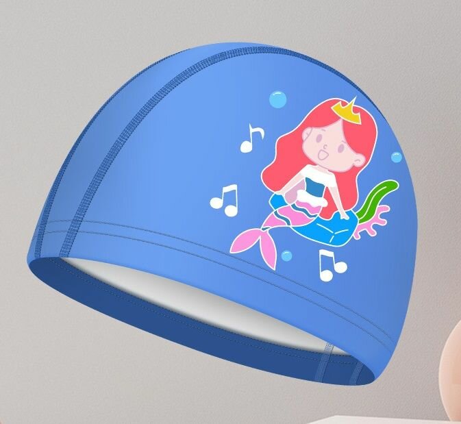 Шапочка для плавания детская HAIZID синяя русалка тканевая с полиуретан покрытием на обхват головы 50-58 комбинированная розовая для девочки