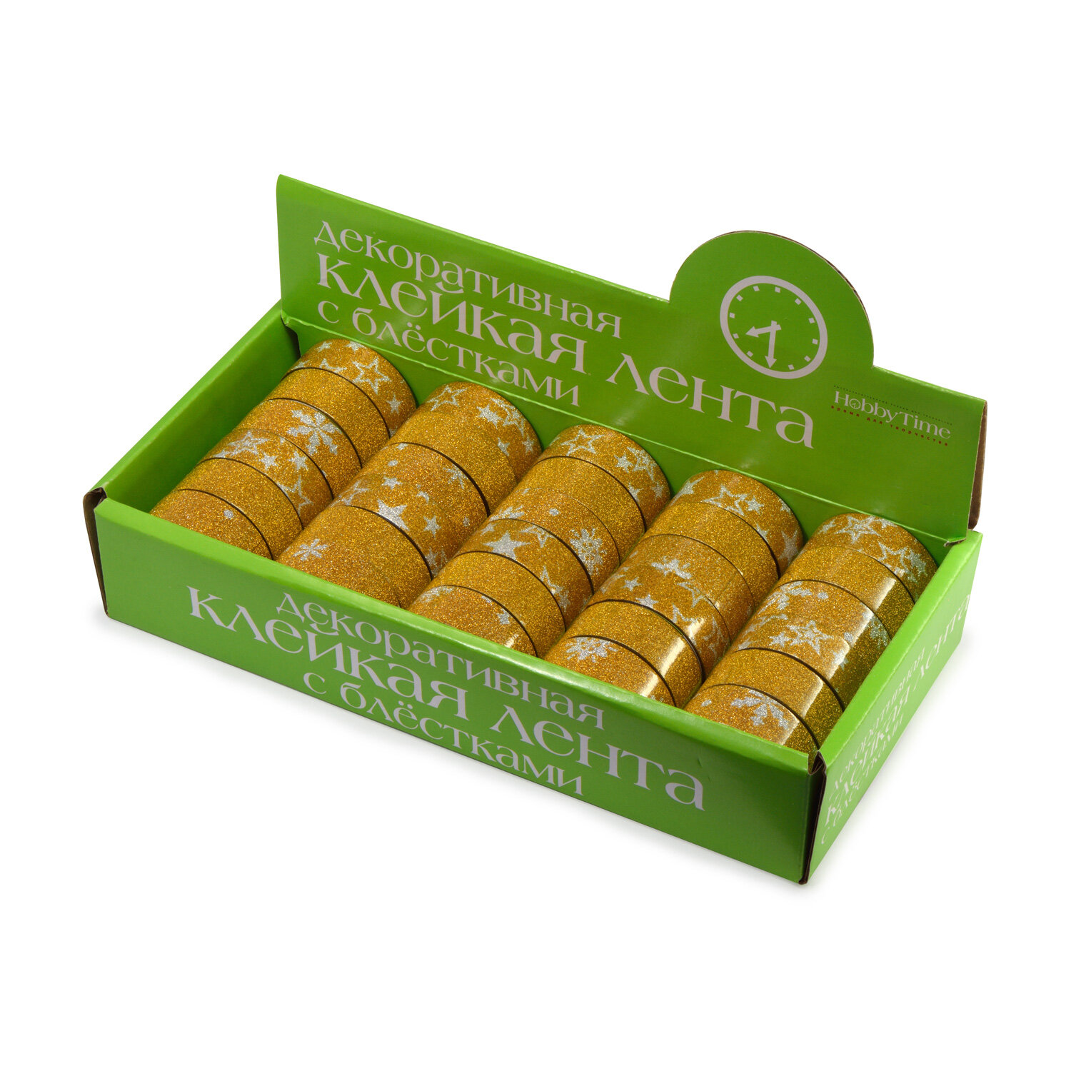 Декоративная клейкая лента С глиттером "золото" , 15ММ Х 5М ( 5 дизайнов ) , Арт. 2-438/04